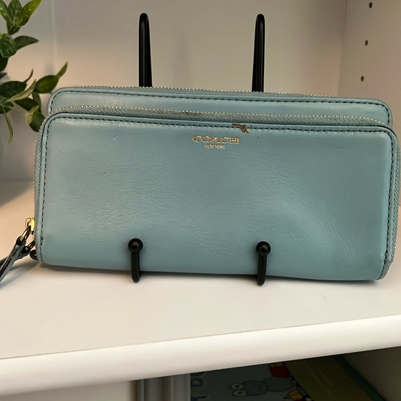 Coach | Bags | Coach Long Wallet With Double Zippers Light Blue | Poshmark
